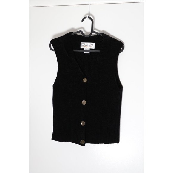 Duna | Sweaters | Vintage 9s Duna Handloomed Chenille Black Button Vest ...